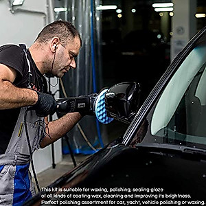 OTUAYAUTO 7 inch Buffing Polishing Pad - 5pcs Waffle Foam, 1pc Wool Polishing Pad and a M14 Threaded Polisher Grip Backing Plate