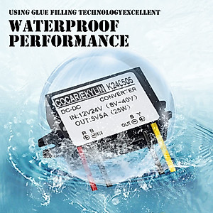 DC 12v 24v to 5v Step Down Converter Regulator 5A 25W Power Adapter Reducer for Car Electronics Truck Vehicle Boat Solar System (Accept DC 8-40V Inputs)