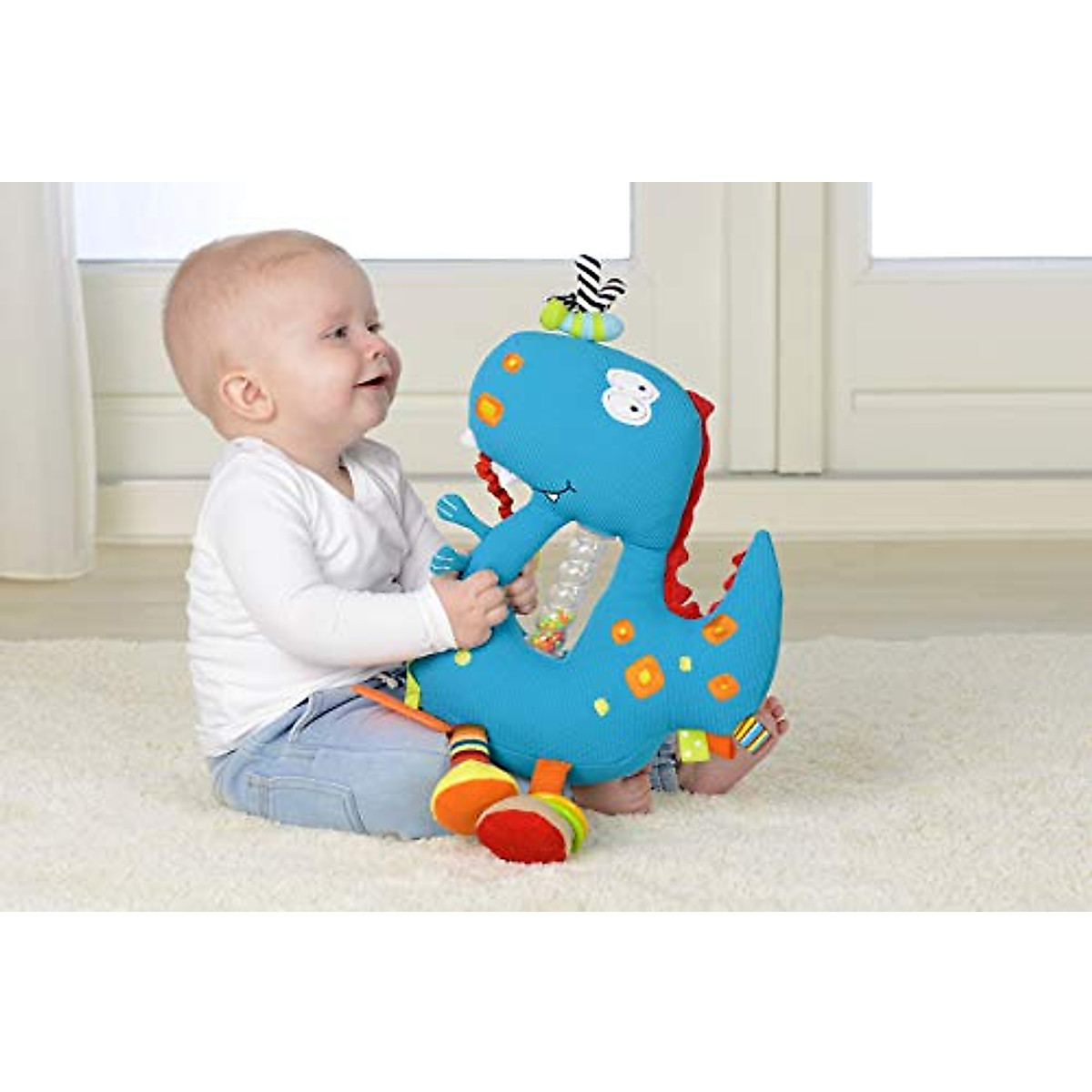 Dolce Play and Learn Dino Interactive Stuffed Animal Plush toy 14", educational sensory holiday gift for kids