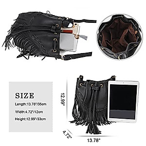 Lanpet Women Fringed Tassel Cross Body Bag Leisure Boho Bucket Shoulder Bag