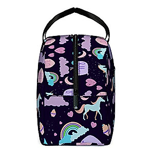 Unicorn Lunch Bag for Girls, Reusable Cute Unicorn Lunch Box Insulated Lunch Tote Bag with Front Pocket for School Kids Teen Girls (Dark Purple)