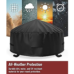 NUPICK 32 Inch Round Fire Pit Cover for Landmann Big Sky, 600D Heavy Duty and Waterproof Cover Fit 28/30/31/32 Inch Round Fire Pit/Bowl, All Weather Resistant