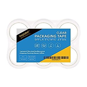Anylabel Clear Packing Tape, 1.88" x 54.6 Yards, 6 Rolls, 3" Core, for Moving, Sealing, Packaging, Shipping, Storage, Packaging Tape Refills for Dispenser