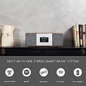 LEMEGA MSY3 Music System,WIFI Internet Radio,FM Digital Radio,Spotify Connect,Bluetooth Speaker,Stereo Sound,Wooden Box,Headphone-out,Alarms Clock,40 Pre-sets,Full Remote and App control-Walnut Finish