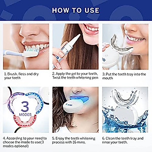 Teeth Whitening Kit for Stains Remove: Pro Whiten Gel with UV LED Light for Sensitive Teeth in Fast 10 mins at Home (Mint)