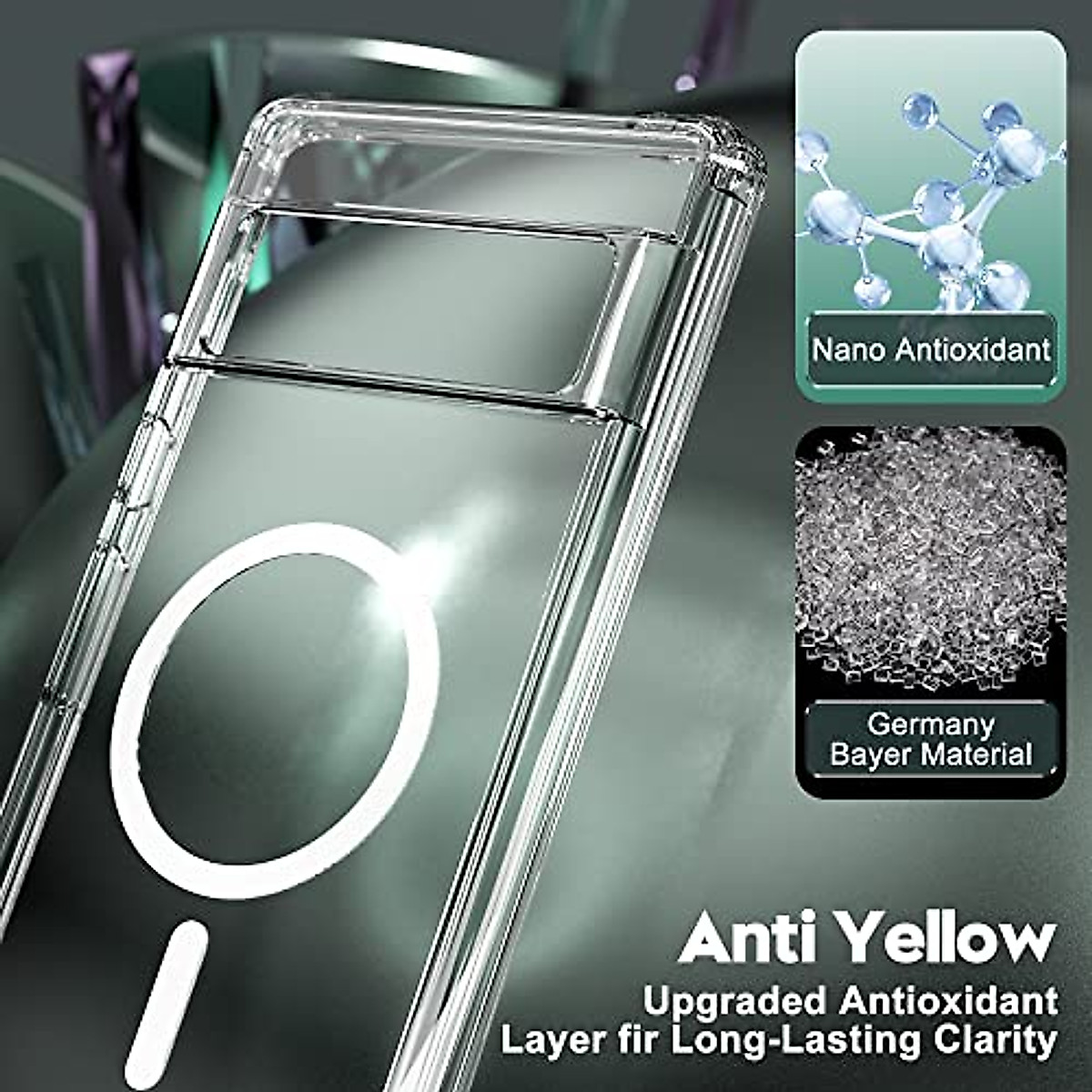 oakxco Google Pixel 6 Pro Magnetic Case Clear, Compatible with Magsafe Charging, Slim Fit Protective Phone Case for Pixel 6 Pro, Shockproof Soft Silicone TPU Bumper&Hard PC, Crystal Clear Anti-Yellow