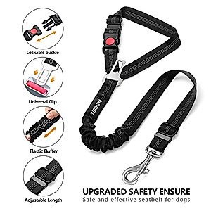 3 Piece Set Dog Seat Belt Retractable Dog Car Seatbelts Adjustable Pet Seat Belt for Vehicle Headrest Restraint Adjustable Heavy Duty & Elastic & Durable Car Harness for Dogs