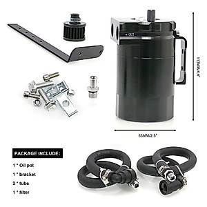 RULLINE Oil Catch Can Kit Oil Separator Reservoir Tank Engine Polish Baffled Compatible with 2011-2019 Ford F150 2.7EB 3.5EB 5.0 Passenger Side with Breather Filter,Aluminum,Black,400ml