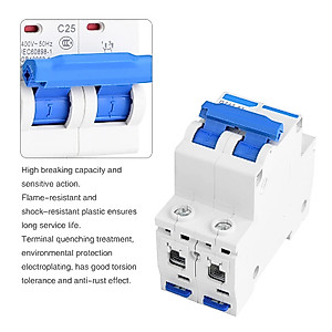 YWBL-WH Miniature Circuit Breaker DZ47-63 2P 400V AC Miniature Circuit Breaker Leakage Air Switch 25A 40A 50A 63A(25A)
