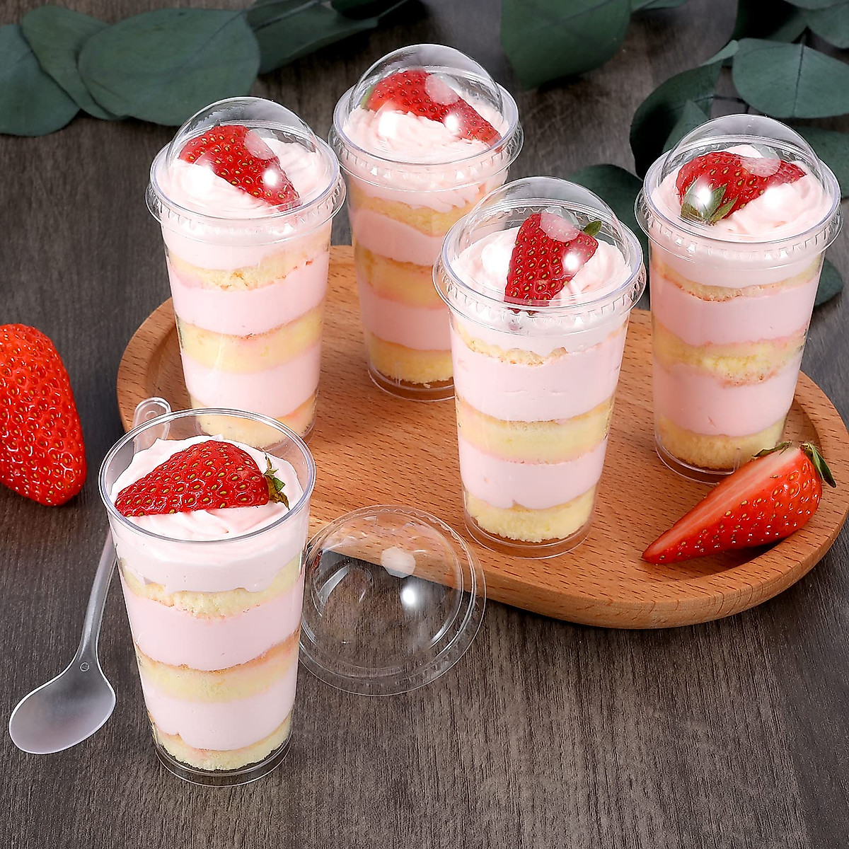 HawHawToys 100 Pack 3 OZ Dessert Cups with Lids and Spoons, Clear Plastic Mini Dessert Shooter Parfait Cups for Party Desserts,Appetizers Serving (100)