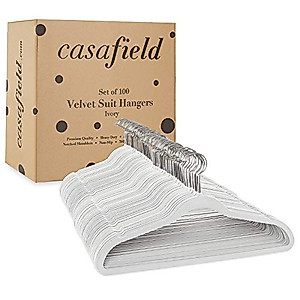 Casafield 100 Ivory Velvet Suit Hangers - Space Saving, Non-Slip & Chrome Swivel Hook for Dress Clothes, Coats, Pants, Shirts, Skirts