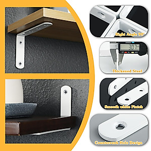 Alise Floating Shelf Brackets,White Bracket for Shelves Heavy Duty L Wall Bracket Corner Brace,Stainless Steel Joint Angle Bracket for Wooden Board Hanging Support,5x3 Inch(Pack of 4)
