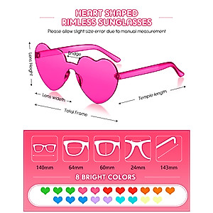 Sherr 48 Pairs Rimless Sunglasses Neon Party Supplies Glasses Plastic 80s Funky Sunglasses for Women Men (Neon Color,Heart Shape)