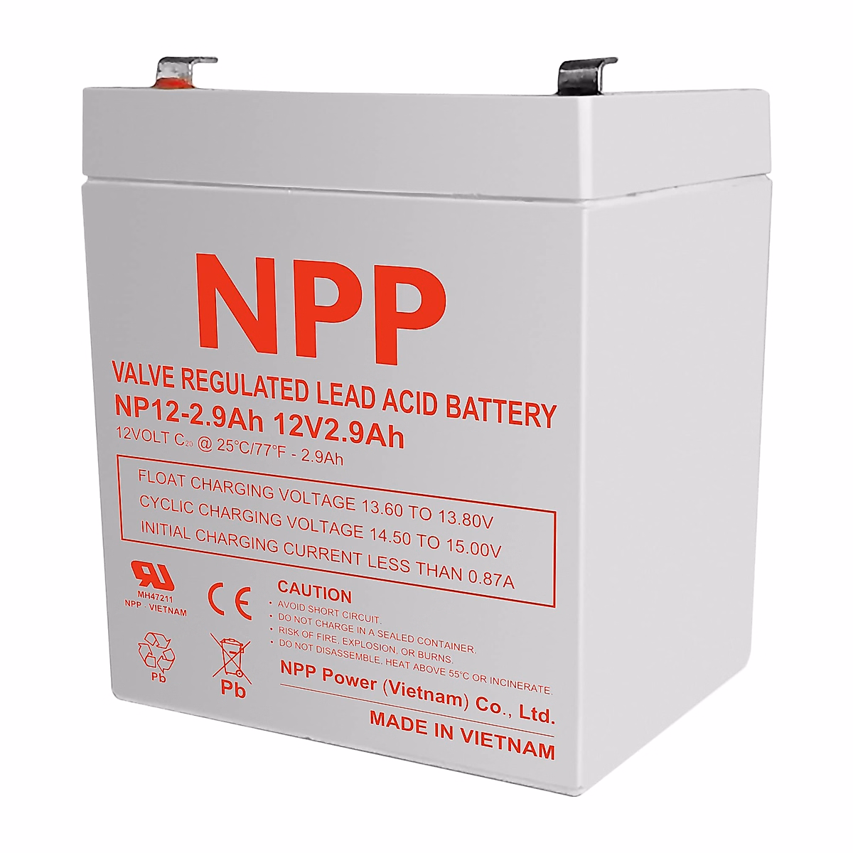 NPP 12V 2.9Ah Rechargeable AGM SLA Battery with F1 Terminals, for UPS, Emergency Light, Alarm Security System