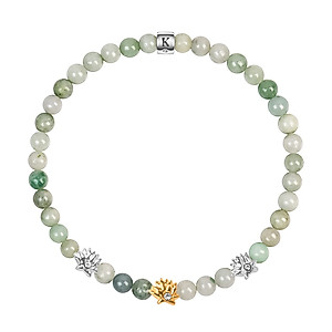 KARMA AND LUCK - Limitless Potential - Abundance & Prosperity Burmese Women's Real Jade 925 Sterling Silver - 18K Gold Plated Triple Lotus Charm Stretch Bracelet Handmade in Bali