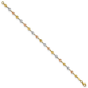 Auriga Fine Jewelry 14K Tri-Color Gold Polished Diamond-Cut Hearts Bracelet 7.5"