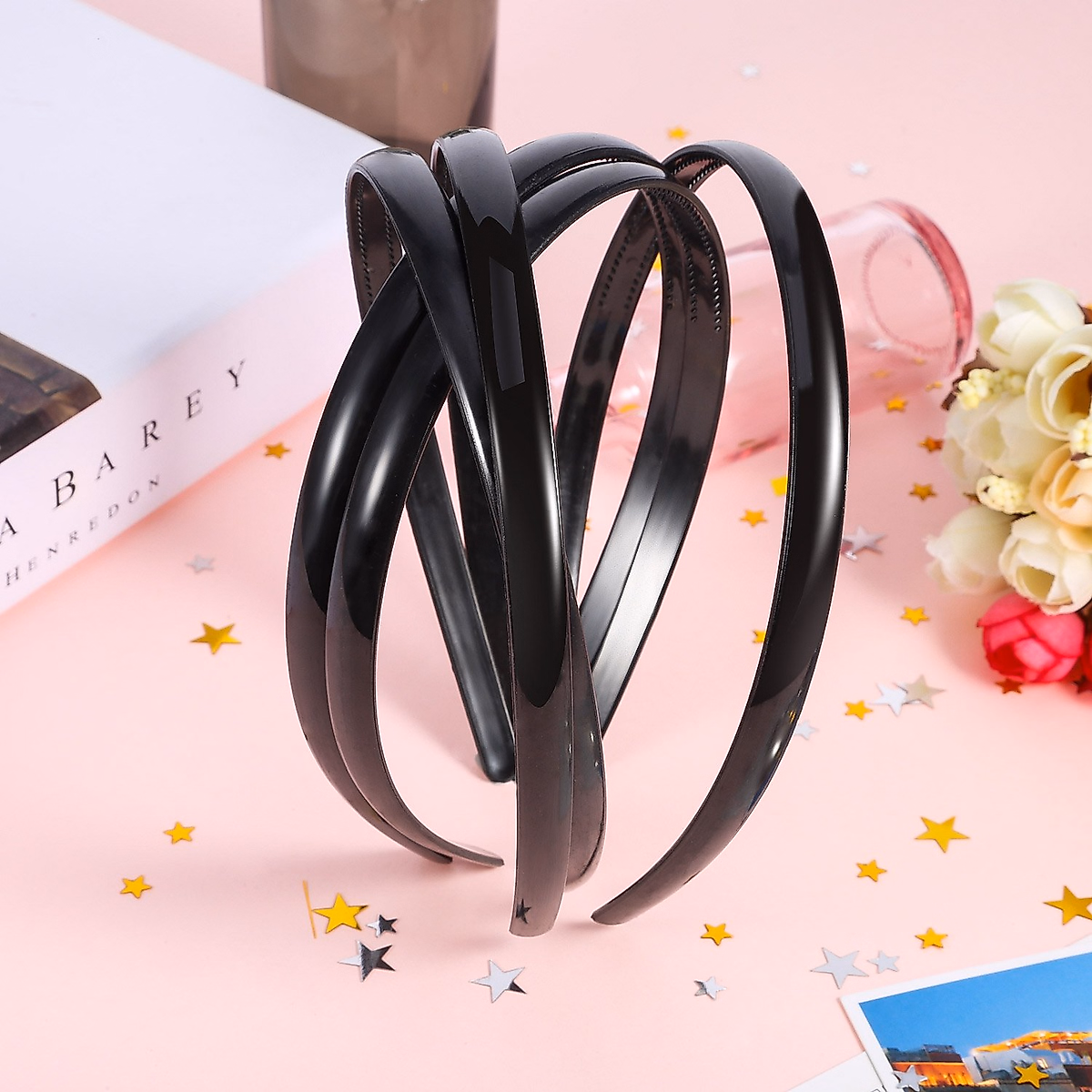 Shappy 40 Pack Black Plastic Headband for Women 10 mm Hair Headband Plain with Teeth Bulk DIY Hair Accessories Headbands