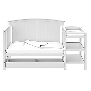 Storkcraft Steveston 5-in-1 Convertible Crib and Changer with Drawer (White) – GREENGUARD Gold Certified, Crib and Changing Table Combo with Drawer, Converts to Toddler Bed, Daybed and Full-Size Bed