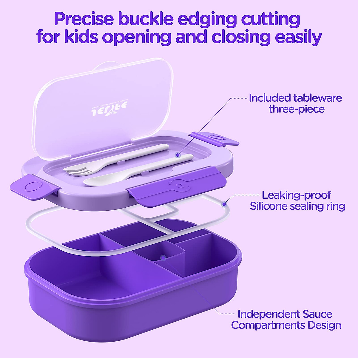 Jelife Lunch Box Kids Bento Box - 1300ml Large Bento-Style Bento Box Adults Lunch Box, Ideal Leak Proof Bento Lunch Box for Kids School, BPA Free Lunchbox Containers for Teens Toddlers, Purple