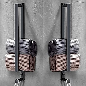 LIVEHITOP 2PCS Towel Rail, Wall Mounted Hand Towel Rack Bar with Rod Hook Aluminum Stainless Steel Matte Black 16.9 Inch for Bathroom Kitchen (Drilling/NO Drilling)