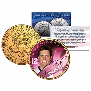 Breast Cancer Awareness Tom Brady NFL JFK Half Dollar US 24K Gold Plated US Coin