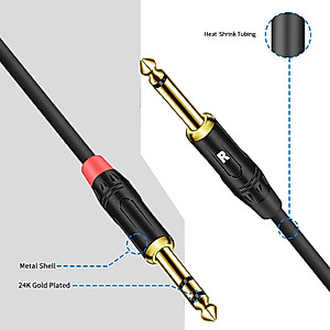 1/4 inch TRS Stereo Y Splitter Insert Cable, Gold Plated Audiowave Series 6.35mm 1/4 inch TRS Male to Dual 6.35mm 1/4 inch TS Male Mono Breakout Cable, Audio Cord (6.6FT / 1PACK)