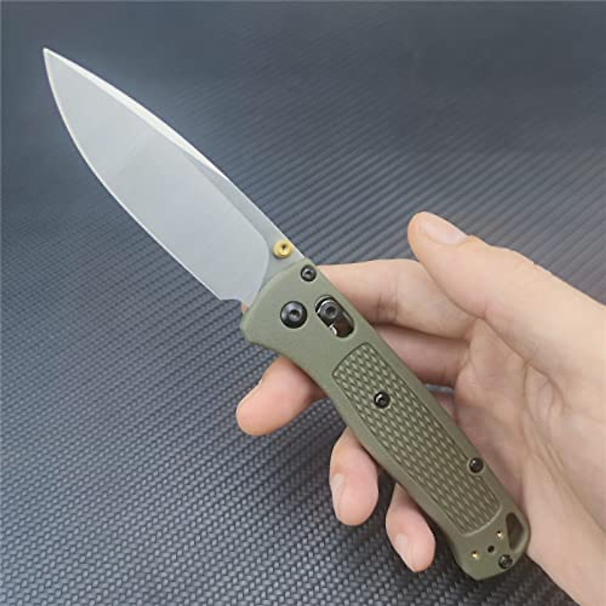EDC Folding Pocket Knife For Men, Satin Plain Edge Drop Point Blade , Green Grivory Fiberglass Super Lightweight Handle Axis Lock With Belt Clip, Everyday Carry Thumb Studs Manual Open (Green Handle Satin Blade)
