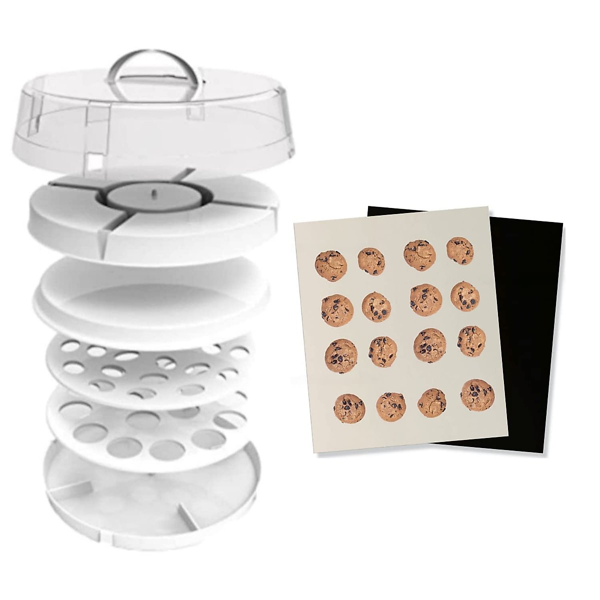 Crazy Chef Cake and Cupcake Carrier With Handle - Pie Carrier Deviled Egg Tray and Collapsible cupcake holder-Cookie Holiday Party Platter With Two Free Non Stick Baking Sheets