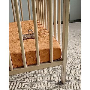 Muslin Pack N Play Sheets Fitted for Pack and Play Mattress and Mini Cribs, Muslin Cotton for Natural Comfort Fitted Baby Boys and Girls, Boho Baby Nursery Design, 2 Pack (Retro Yellow&Beige)