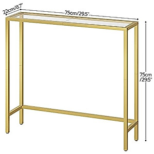 HOOBRO 29.5" Narrow Console Table, Tempered Glass Sofa Table, Small Side Table, Modern Entryway Table, for Entrance, Living Room, Foyer, Hallway Bedroom, Gold GD71XG01