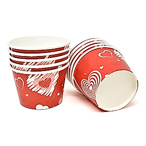 48 Count Valentine's Day Treat Snack Cups 10 Oz. Valentines Heart Disposable Paper Cup Dessert Ice Cream Bowl Pink Red White Holiday Hearts Design For Frozen Treats Cupcakes Party Favor Supplies Decor