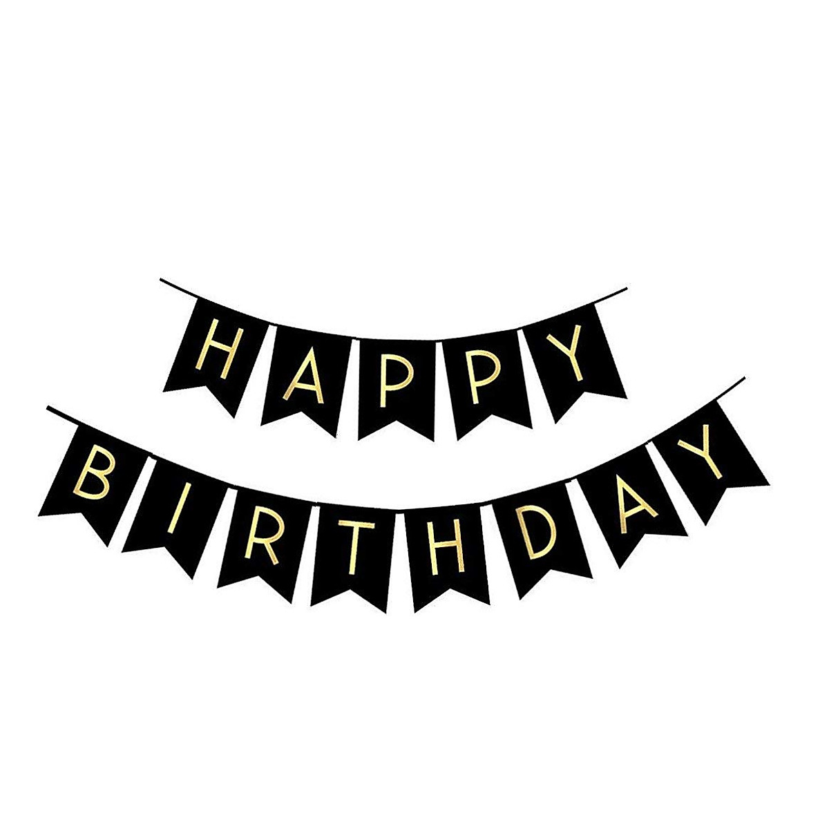 FECEDY Black Happy Birthday Bunting Banner with Shiny Gold Letters Party Supplies