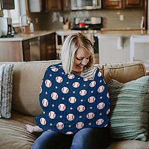 Cartoon Ball Nursing Cover, Breastfeeding Scarf, Soft Breathable Infant Carseat Canopy, Shopping Cart, High Chair, Stroller Covers 26x27.6 inches Baseball with Stars Blue Background