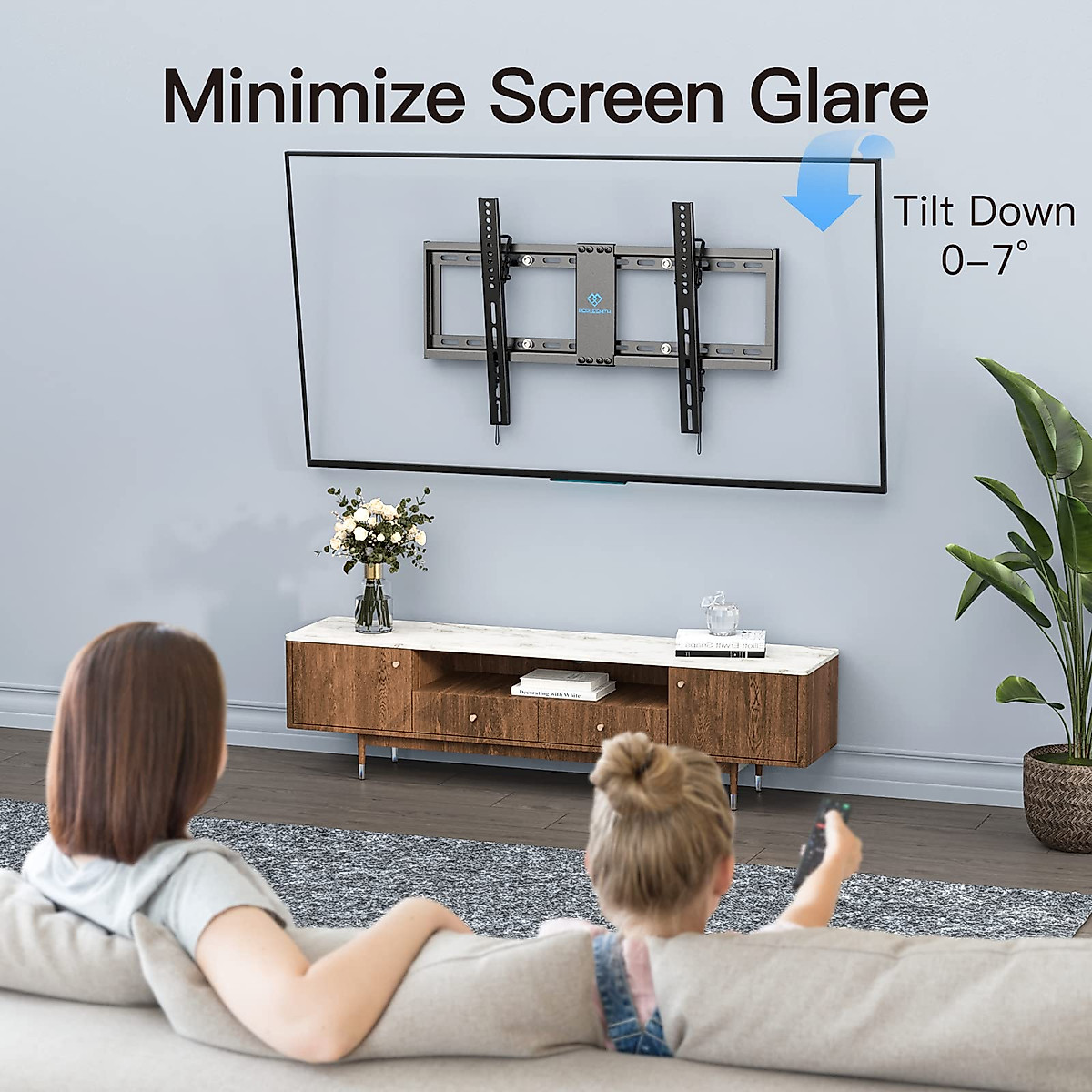 PERLESMITH Tilt TV Wall Mount for Most 37-82 inch TVs up to 132 lbs, Tilt TV Wall Mount Fits 16”/18”/24” Wood Studs, Low Profile Flat Wall Mount with Max VESA 600x400mm, PSLTK1