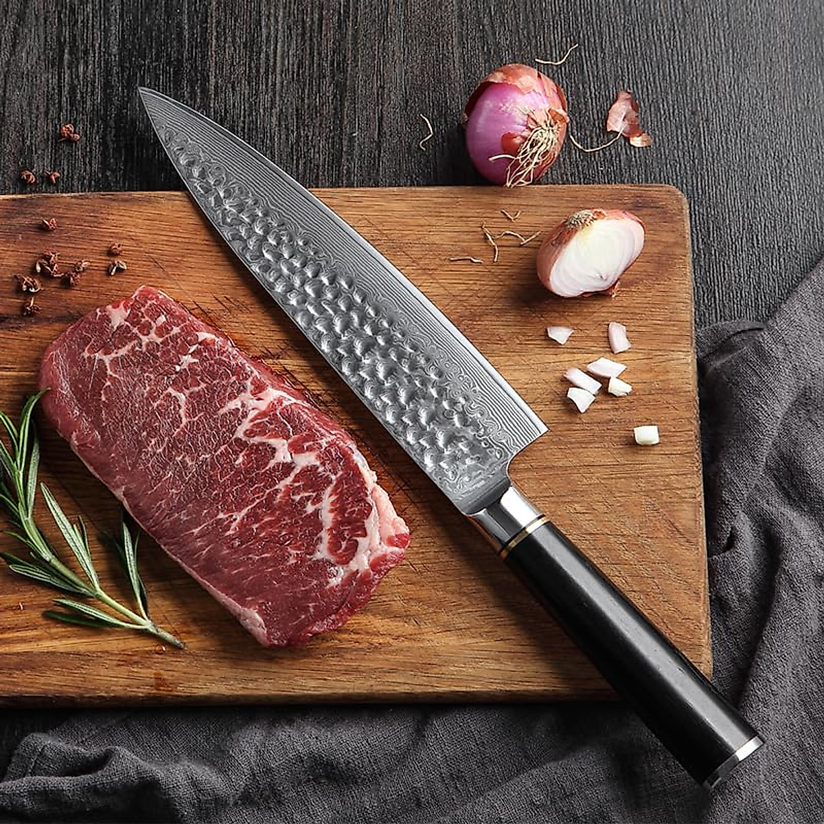 SHIRKHAN Japanese Damascus Kitchen Knives 2 pcs Set - Chef & Paring Knife - 67 Layers - High Carbon 10Cr15CoMoV Ultra Sharp Hand Hammered Steel Blade - Ergonomic Ebony Wood Handle