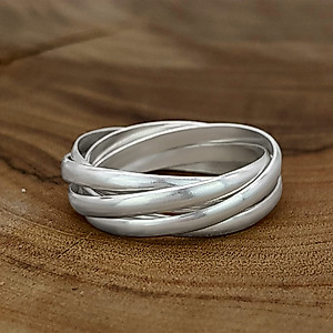 Silverly Women's .925 Sterling Silver 5 Band Interlocking Russian Wedding Ring, Size: US 6