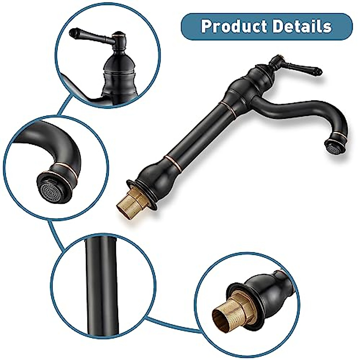 Solepearl Vessel Sink Faucet Oil Rubbed Bronze, 360° Swivel Bathroom Sink Faucet with Pop Up Drain, Countertop 7.87" Tall Spout Single Handle Lavatory Vanity Mixer Tap, Single Hole Deck Mount