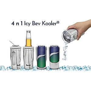 Icy Bev 4 in 1 Can or Bottle Insulator, Koozies to Keep Beer, Soda, Seltzer or More Ice Cold For 12 Hours. Insulated Can Cooler,Works Universally for Glass Bottles and Aluminium Cans,Insulated Tumbler