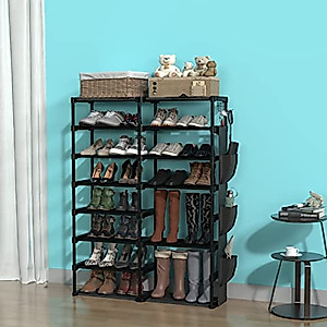 GREATSK 8 Tiers Shoe Rack 24-30 Pairs with Side Hanging and Storage Bag, The Special Material PP Sheet Shoe Shelf Boots Organizer, Free Standing Shoe Racks, Metal Shoe Rack