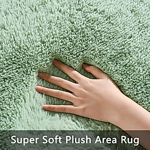 Pettop Fluffy Sage Green Rug for Bedroom Living Room, 4x6 Feet Rectangle Large Rug Plush Fuzzy Carpet for Girls Kids Boys, Non-Slip and Washable Rug for Nursery Classroom Decor Rug