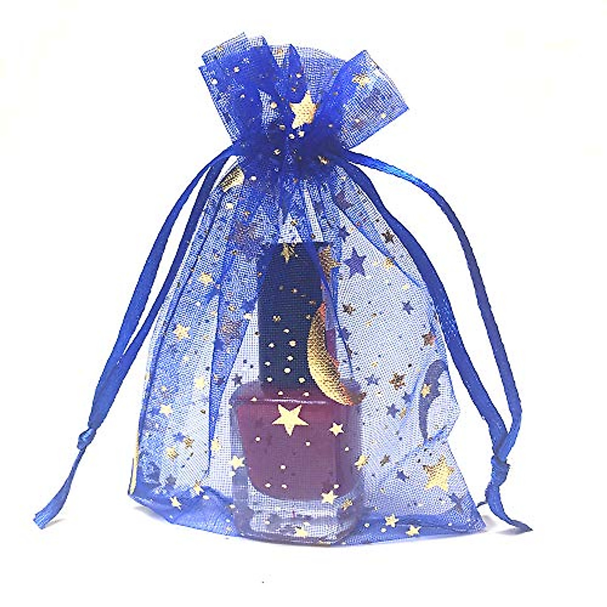 COTOSEY 100PCS Stars and Moon Organza Drawstring Pouches Jewelry Party Wedding Favor Gift Bags (3X4 Navy Blue)