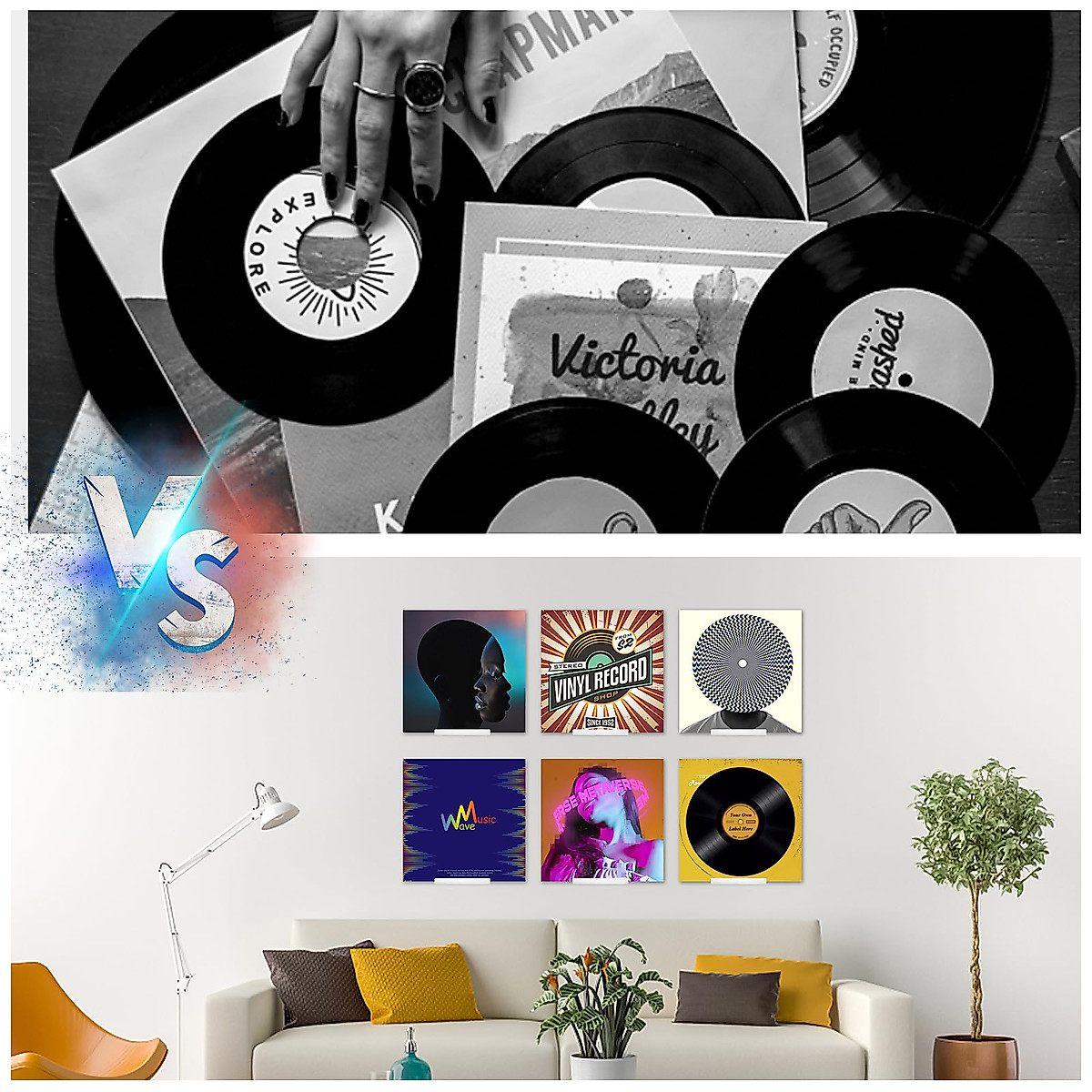 QUTHZZHY 8 Pack Acrylic Shelves for Wall Storage 7" Vinyl Record Wall Mount Shelves Vinyl Display for Bathroom Bedroom Living Room Kitchen Room Decor Clear