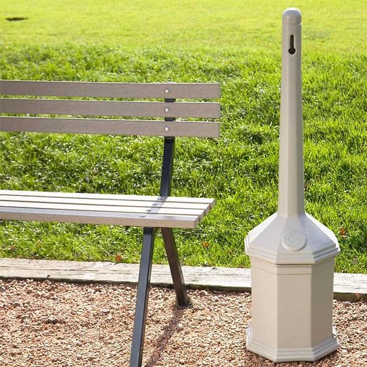 Commercial Zone 710302 Smoker’s Outpost Site Saver Hexagon Shape Cigarette Collector Receptacle Container, Beige