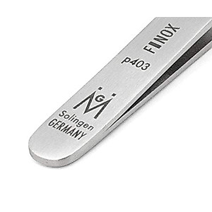GERMANIKURE Professional Perforated Slanted Tweezers - FINOX Stainless Steel sharp tweezers in Leather Case - Professional Tweezers –Easy to use best tweezers- Ethically made in Solingen Germany 4403