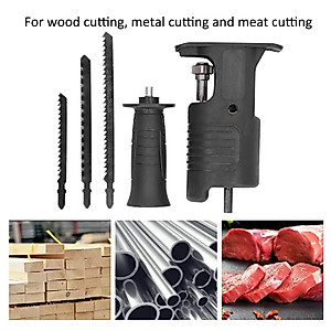 Saw Drill Attachment, Reciprocating Saw Attachment for Cordless Drill with 3 Blades for Metal Wood Cutting Hand Wood Metal Cutter Attachment Drill Saw Attachment Power