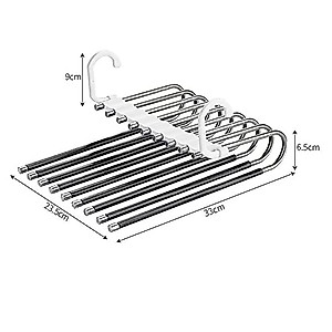 Trrcylp 2Pack Pants Hangers Space Saving, 9 Layer Collapsible Trousers Non Slip Stainless Steel Multifunctional Rack Closet Organizer for Slack Scarf Jeans Black