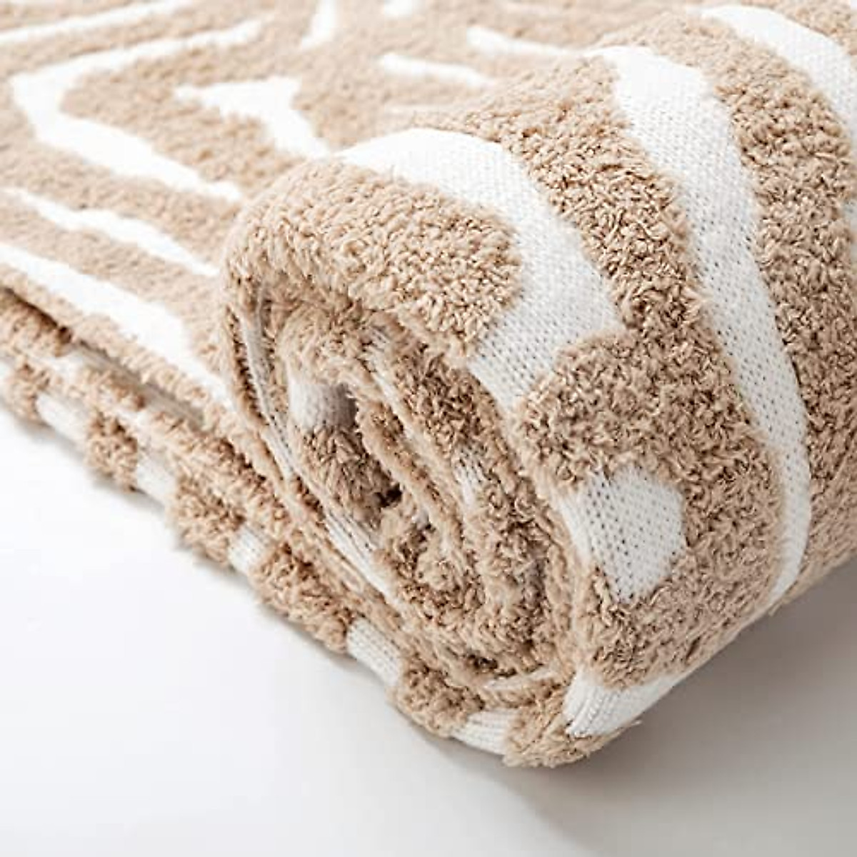 Snuggle Sac Beige Throw Blanket Reversible Zebra Print Knitted Textured Throw Blanket Farmhouse Soft Cozy Warm Couch Blanket, 50"x60"