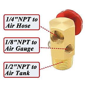Qolekog Air Tank Manifold with Shut Off Valve Relief Valve Fill Port 1/2"NPT Tank, 1/4"NPT Hose, 1/8"NPT Gauge For Air Compressor Portable Carry Tank (1Pcs)
