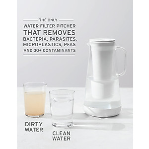 LifeStraw Home - Water Filter Pitcher, 7-Cup, White, Glass with Silicone Base, White, for everyday protection against bacteria, parasites, microplastics, lead, mercury, PFAS and a variety of chemicals