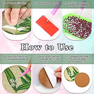 6 Pcs Leaves Diamond Art Painting Coasters Kits with Holder DIY Green Leave Diamond Art Coaster Non Slip Coaster for Adults Diamond Painting Kits Supplies